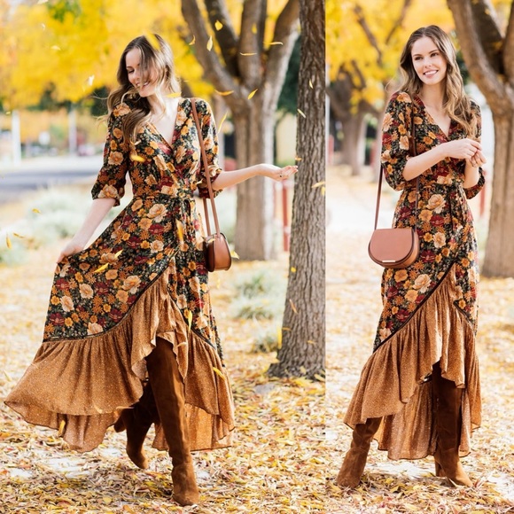 FARM Rio | Dresses | Farm Rio Anthropologie Madrid Floral Boho Wrap ...